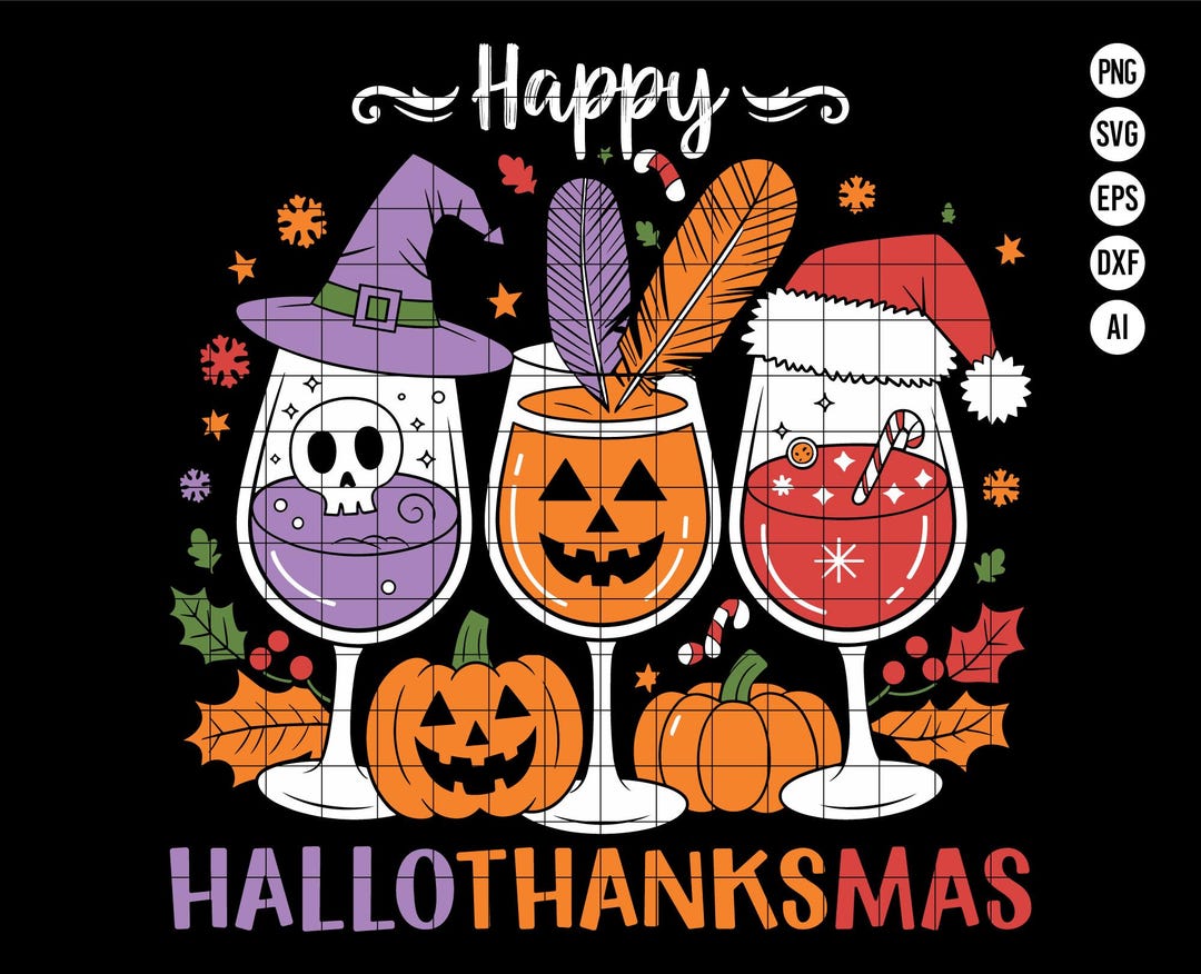 Happy Hallothanksmas SVG PNG, Halloween Thanksgiving Christmas Clipart ...