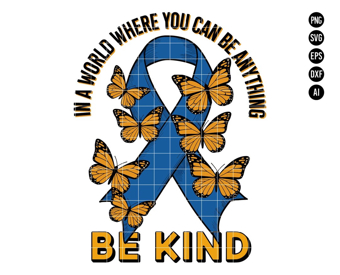 Be Kind Awareness SVG, Blue Ribbon With Monarch Butterflies SVG ...