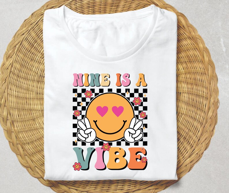 Nine is A Vibe PNG, 9th Birthday Groovy Girls 9 Years Old Svg File ...