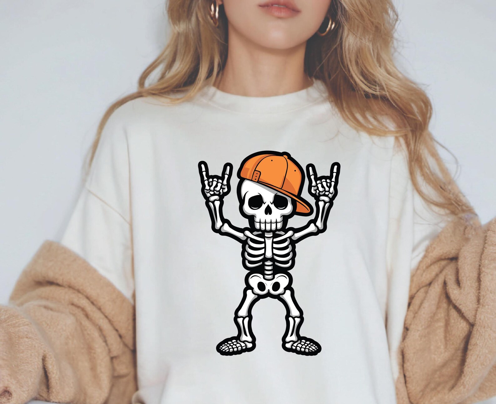 Cool Halloween Punk Rock, PNG Rocker Skeleton Cap Skater SVG, Funny ...