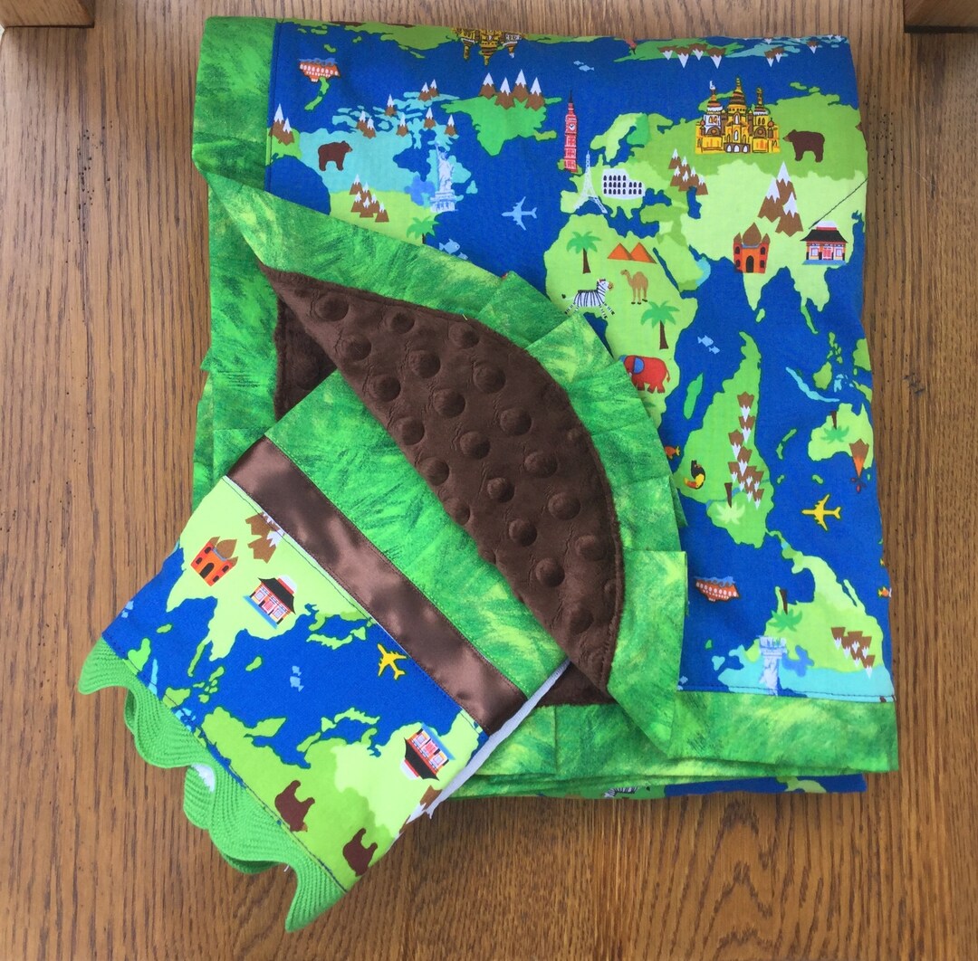 World Map Blanket and Burp Cloth ....PERSONALIZATION AVAILABLE - Etsy