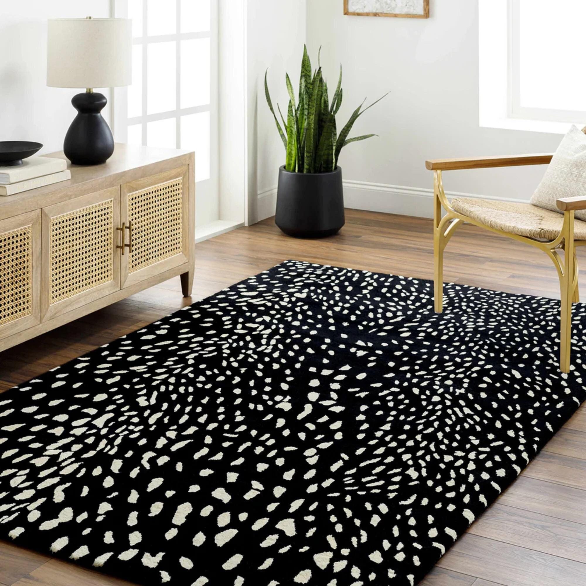 Modern Black and White Wool Rug - Hand-tufted Area Rug With Abstract ...
