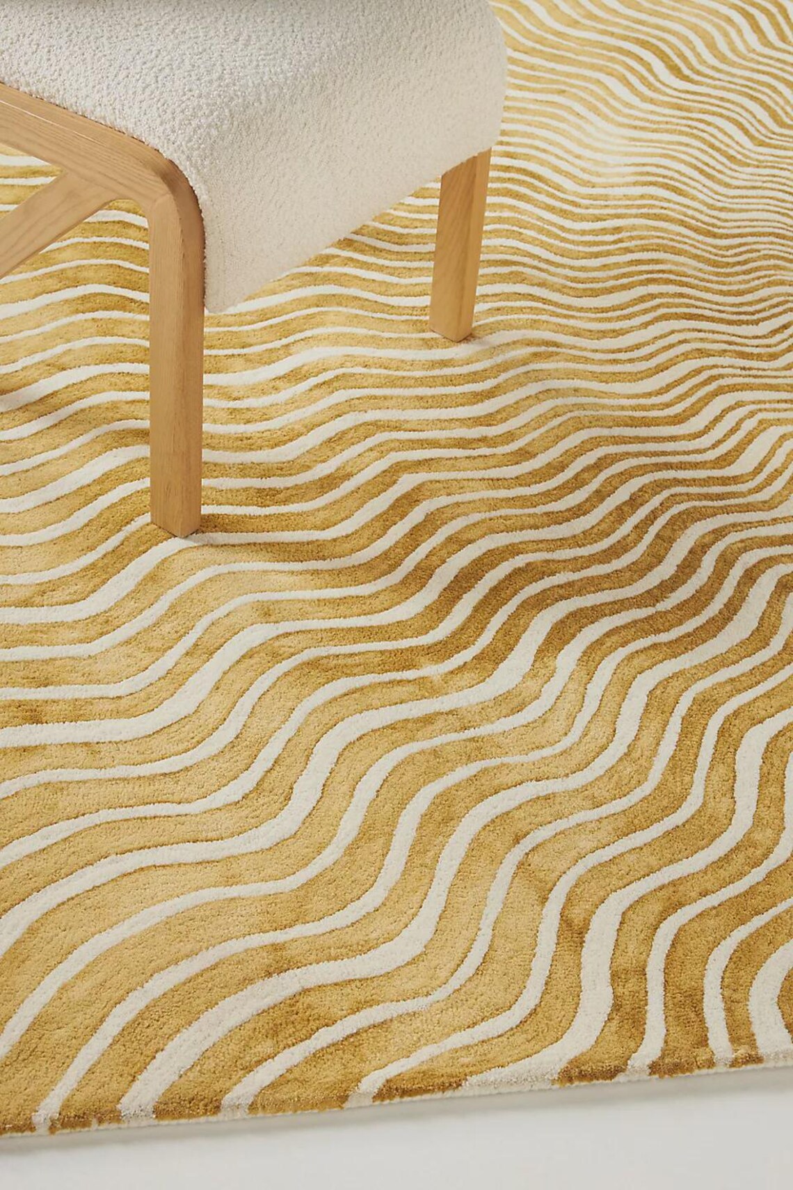 Modern Wool Area Rug I Abstract Sun Design Carpet I Hand Tufted Mustard ...