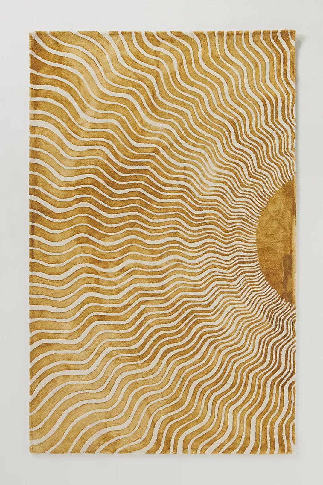 Modern Wool Area Rug I Abstract Sun Design Carpet I Hand Tufted Mustard ...