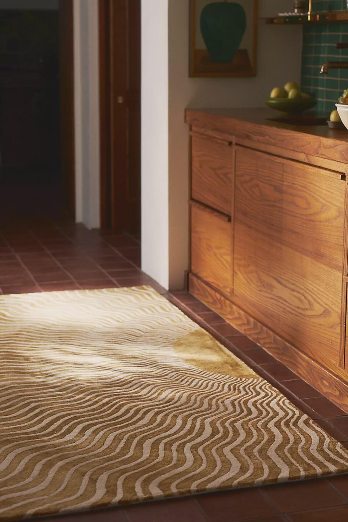 Modern Wool Area Rug I Abstract Sun Design Carpet I Hand Tufted Mustard ...