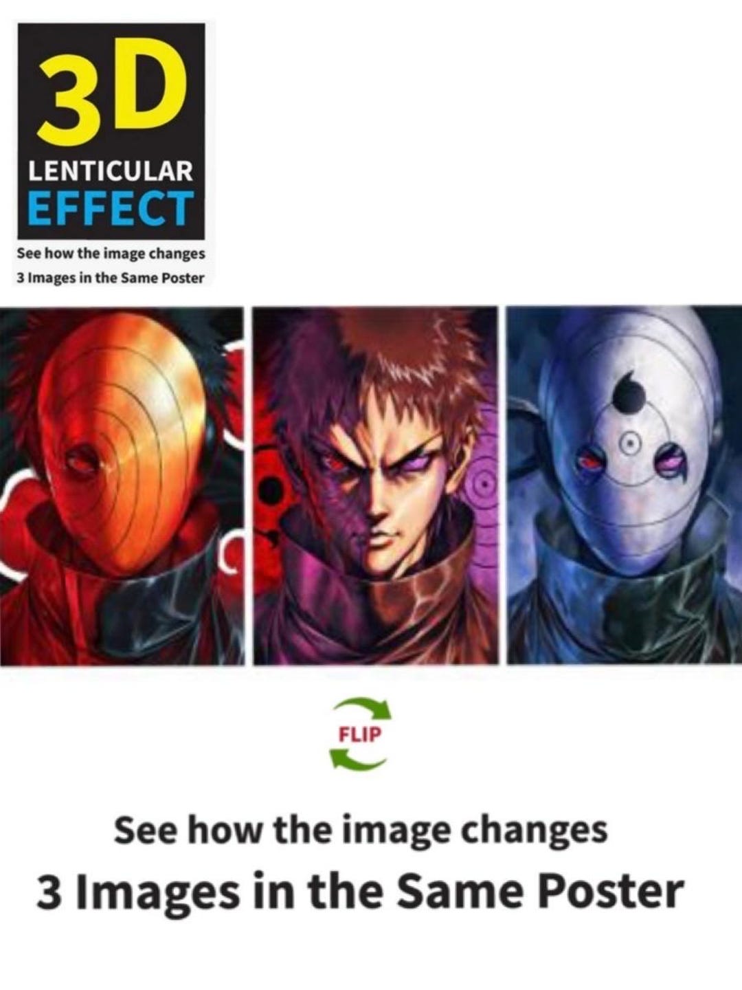 Uchiha Obito-naruto-3d Poster 3D Lenticular Flip Effect,3 Images in One ...