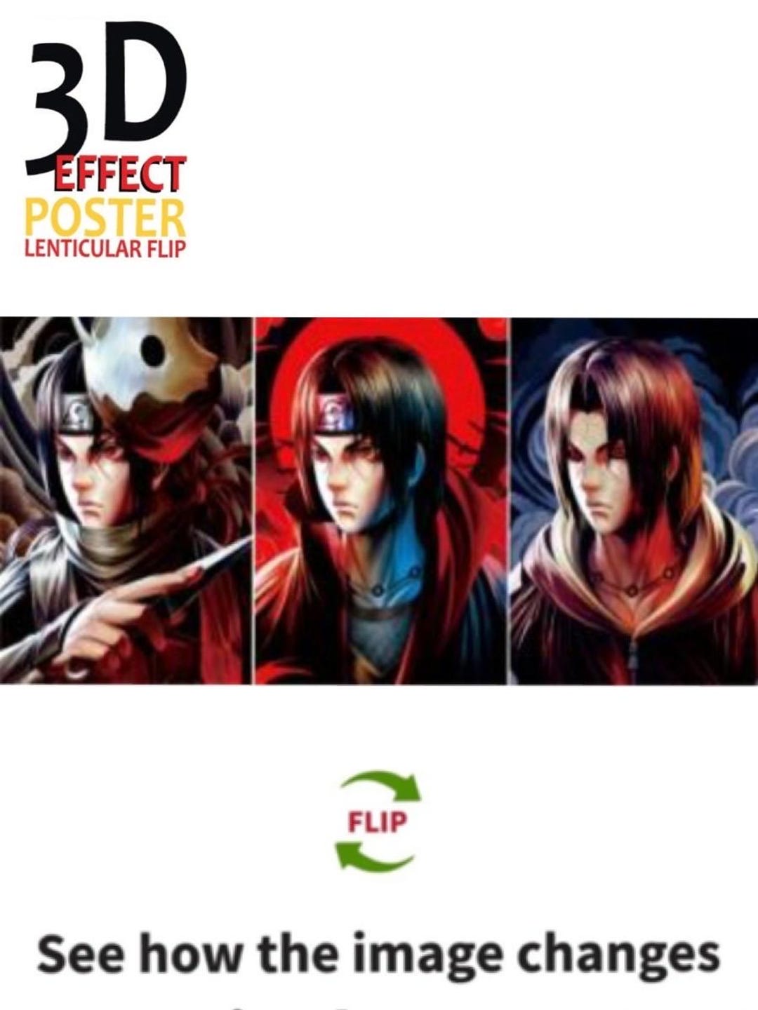 Naruto-uchiha Itachi 3D Poster 3D Lenticular Flip Effect,3images in One ...