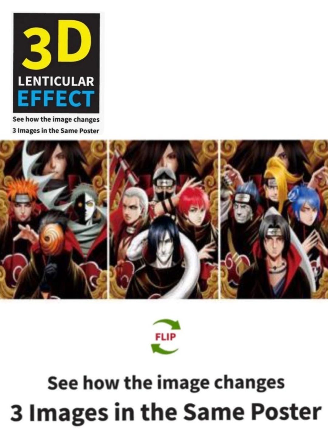 Naruto-akatsuki 3D Poster 3D Lenticular Flip Effect,3 Images in One - Etsy
