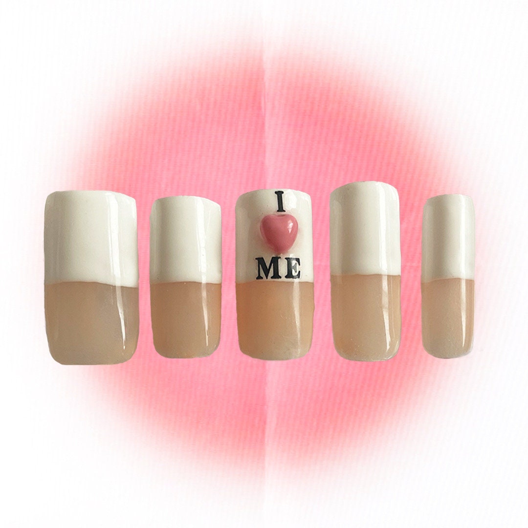 I Love Me/i Heart Me 3d French Tip Press on Nails - Etsy