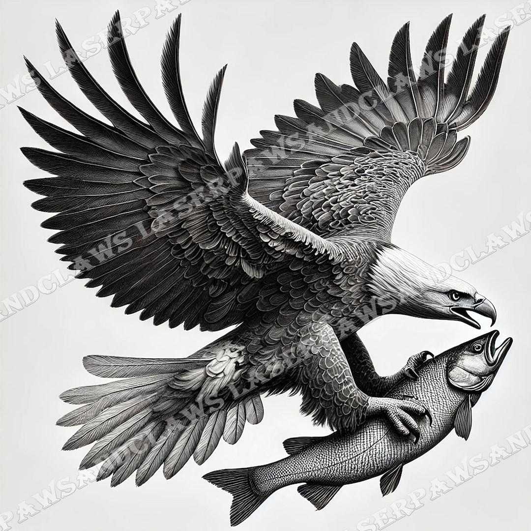 Bald Eagle | Holding Fish | Laser Burn PNG | 3D Illusion | Engrave ...