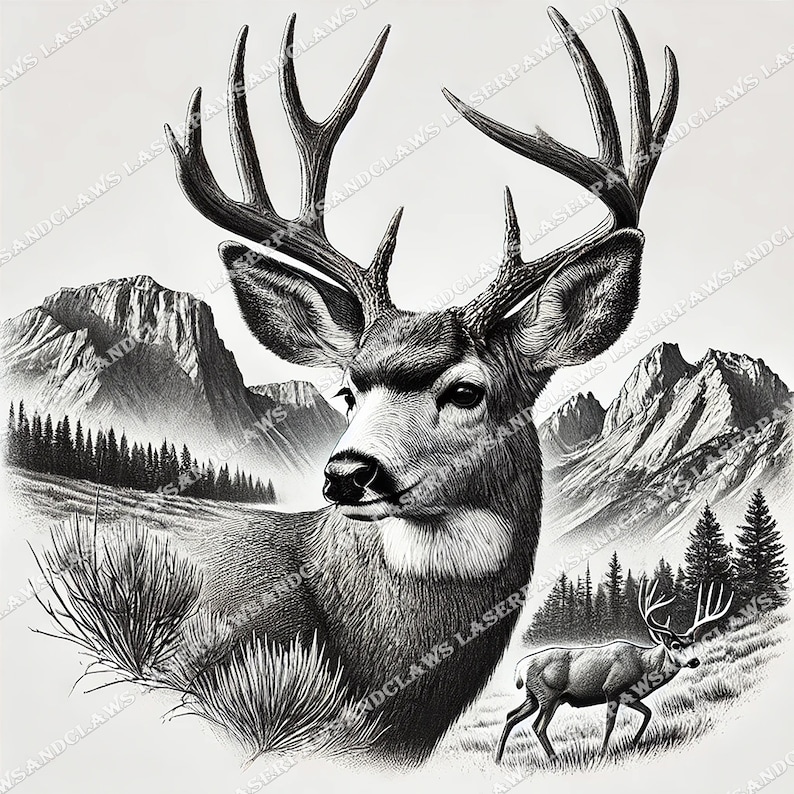 Buck Deer Laser Burn PNG 3D Illusion Engrave Laser Ready Digital Design ...