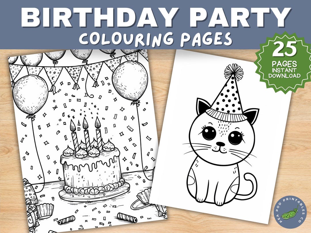 Birthday Party Coloring Pages – Printable Set With Cakes, Balloons ...