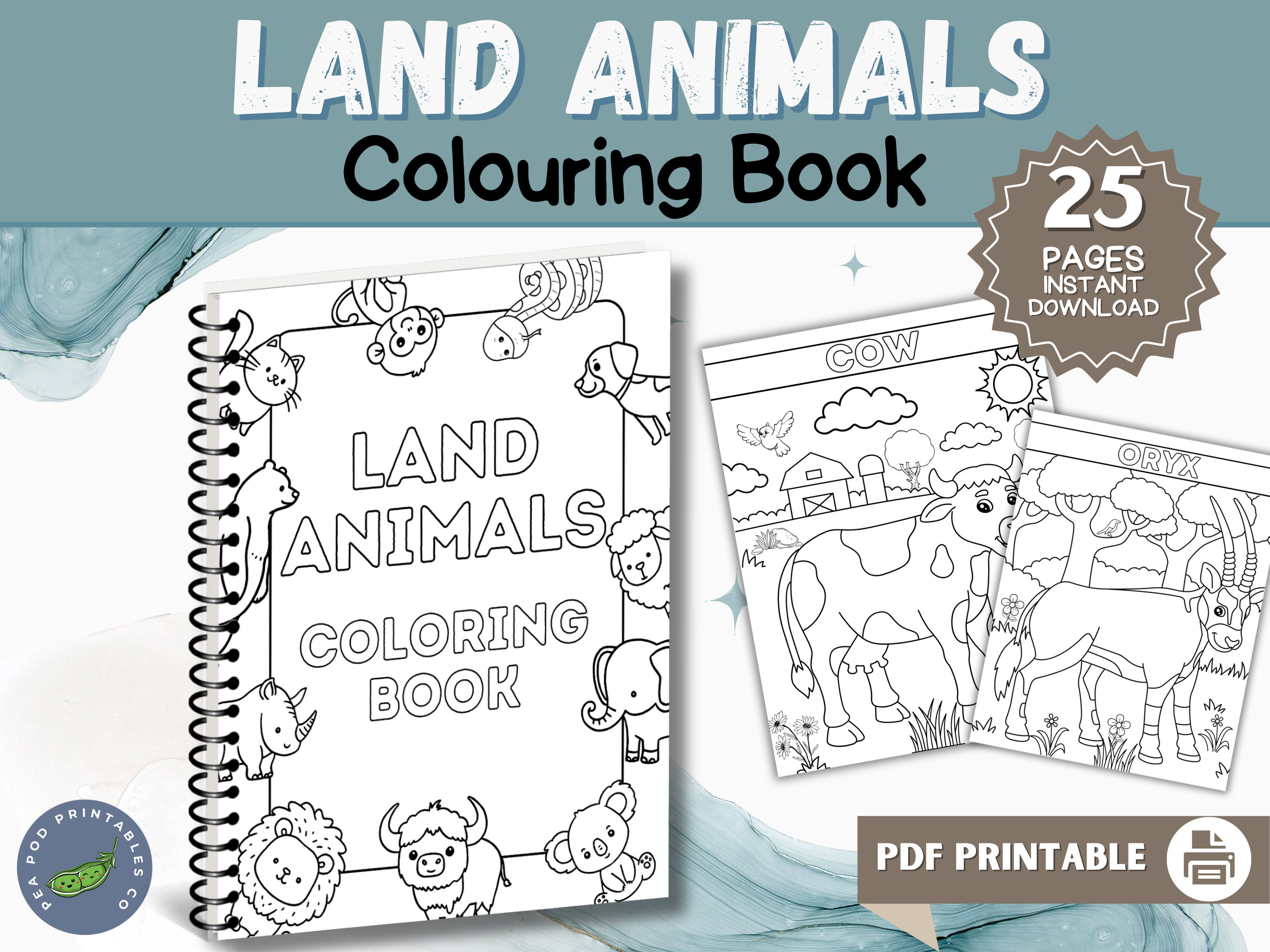 Land Animals Coloring | Kids Colouring Pages | Mindfulness Colouring ...