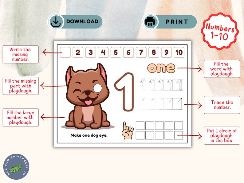 Number Play Dough Mats | Practice Counting to 10 | Writing Numbers ...