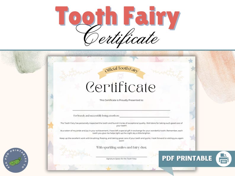 Tooth Fairy Certificate for Losing Tooth, Girls Award, Boys Award ...