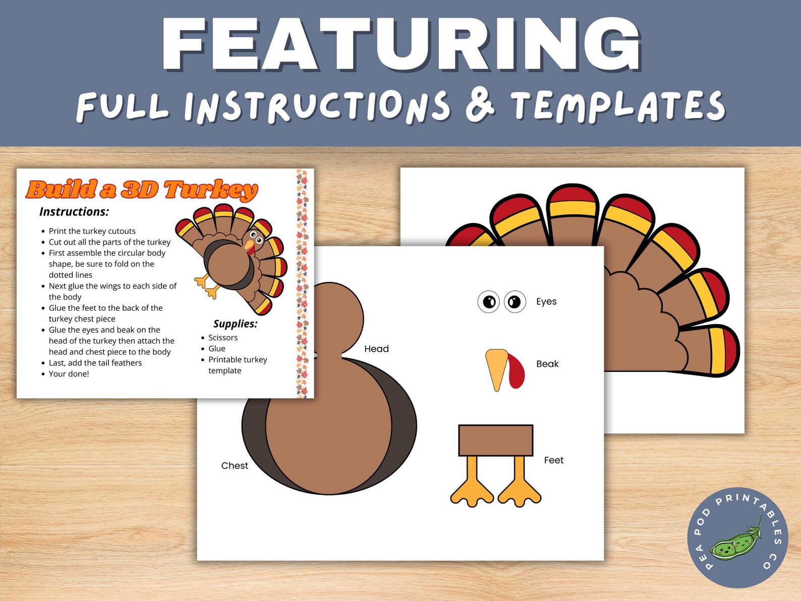 Printable 3D Turkey Template – DIY Thanksgiving Craft for Kids & Adults ...