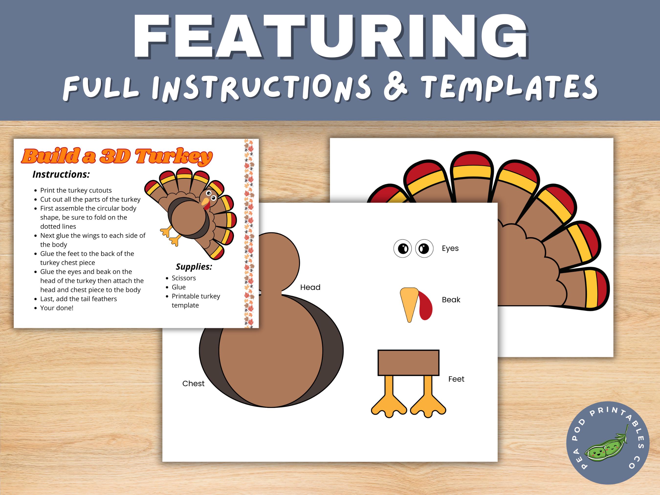 Printable 3D Turkey Template – DIY Thanksgiving Craft for Kids & Adults ...