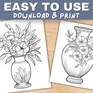Flower in a Vase Coloring Pages – Printable Set of Elegant Floral ...