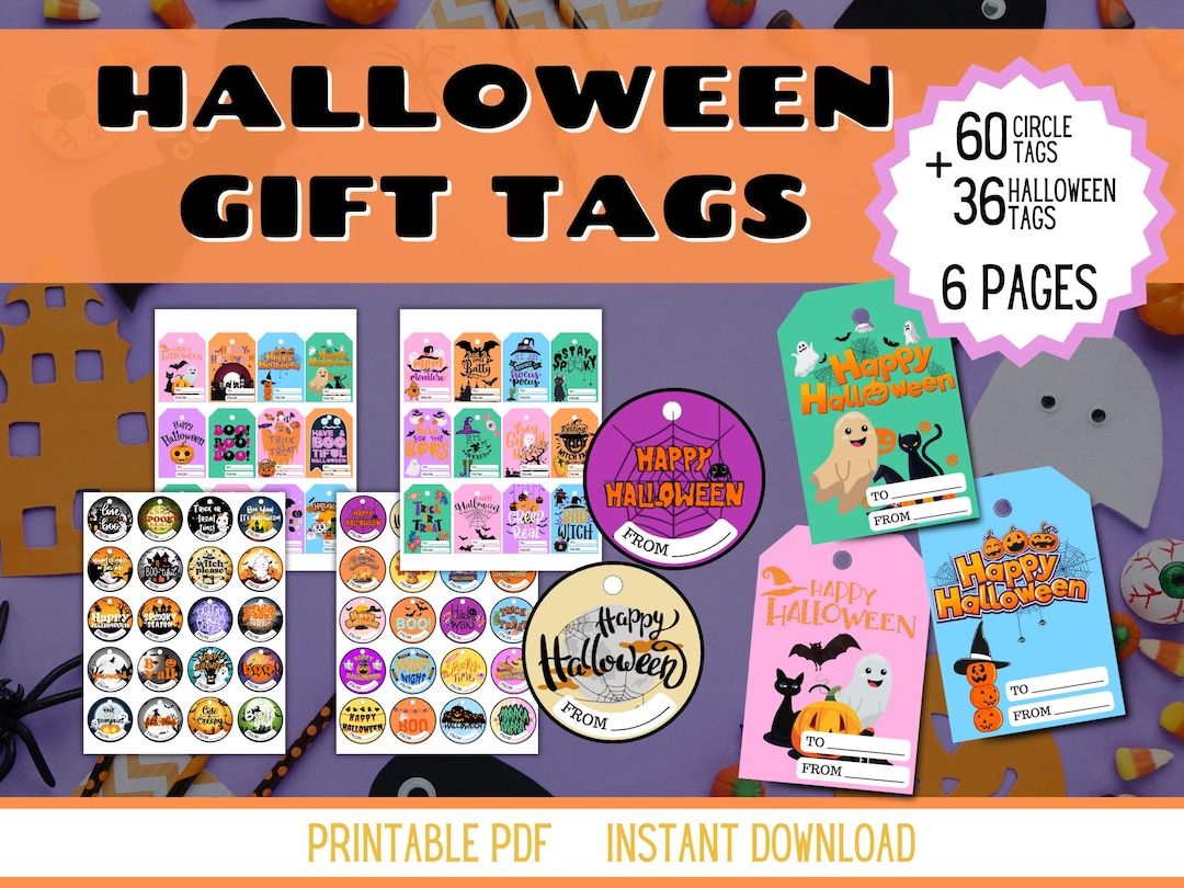 Halloween Gift Tags - Circle Tags, Stickers, and 36 Tags to Tie Around ...