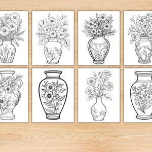 Flower in a Vase Coloring Pages – Printable Set of Elegant Floral ...