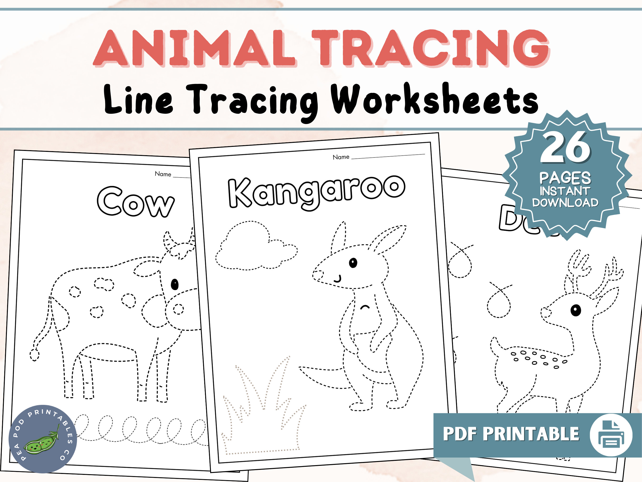 Animal Line Tracing Worksheets for Pre-writing Kindergarten Writing ...