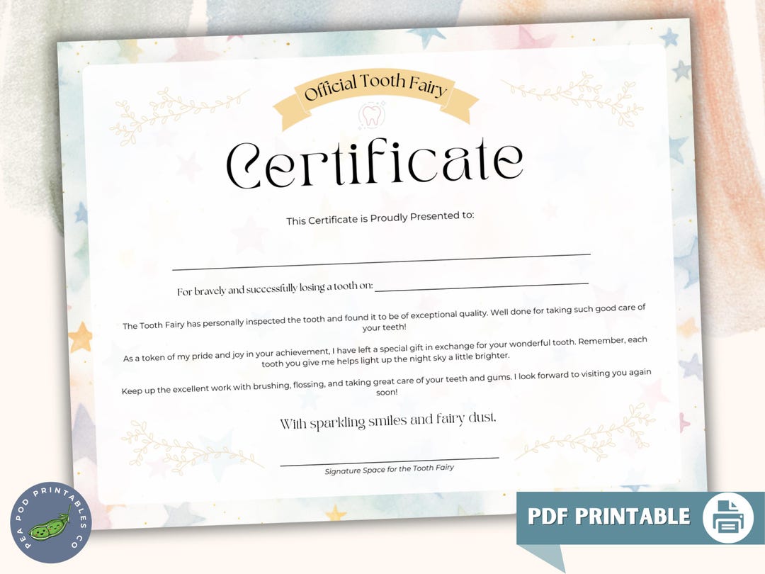 Tooth Fairy Certificate for Losing Tooth, Girls Award, Boys Award ...