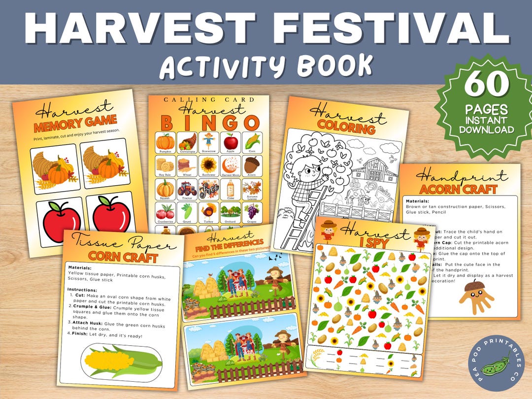 Harvest Festival Activity Book for Kids - Rainy Day Activity - Fall Fun ...