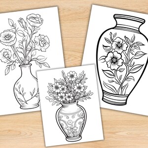 Flower in a Vase Coloring Pages – Printable Set of Elegant Floral ...