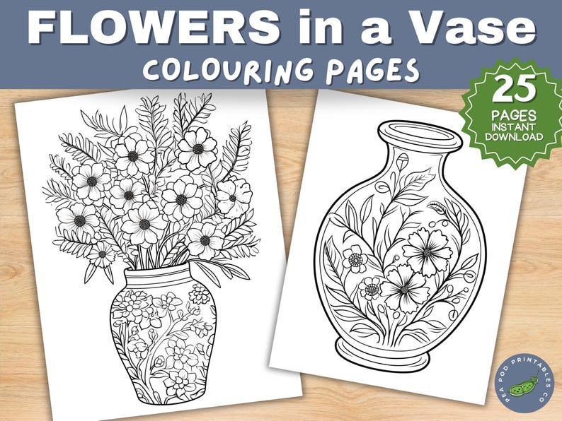 Flower in a Vase Coloring Pages – Printable Set of Elegant Floral ...