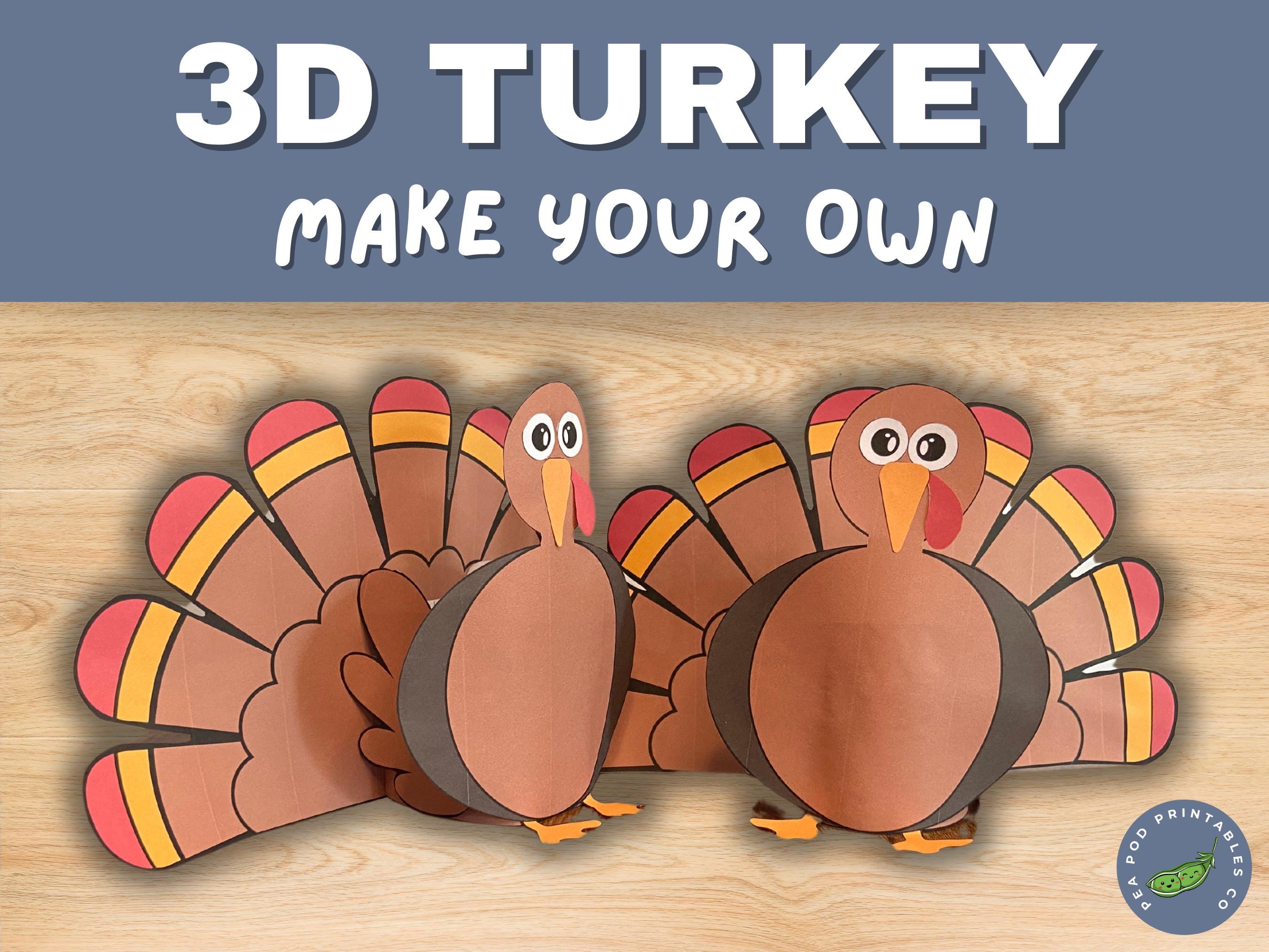 Printable 3D Turkey Template – DIY Thanksgiving Craft for Kids & Adults ...