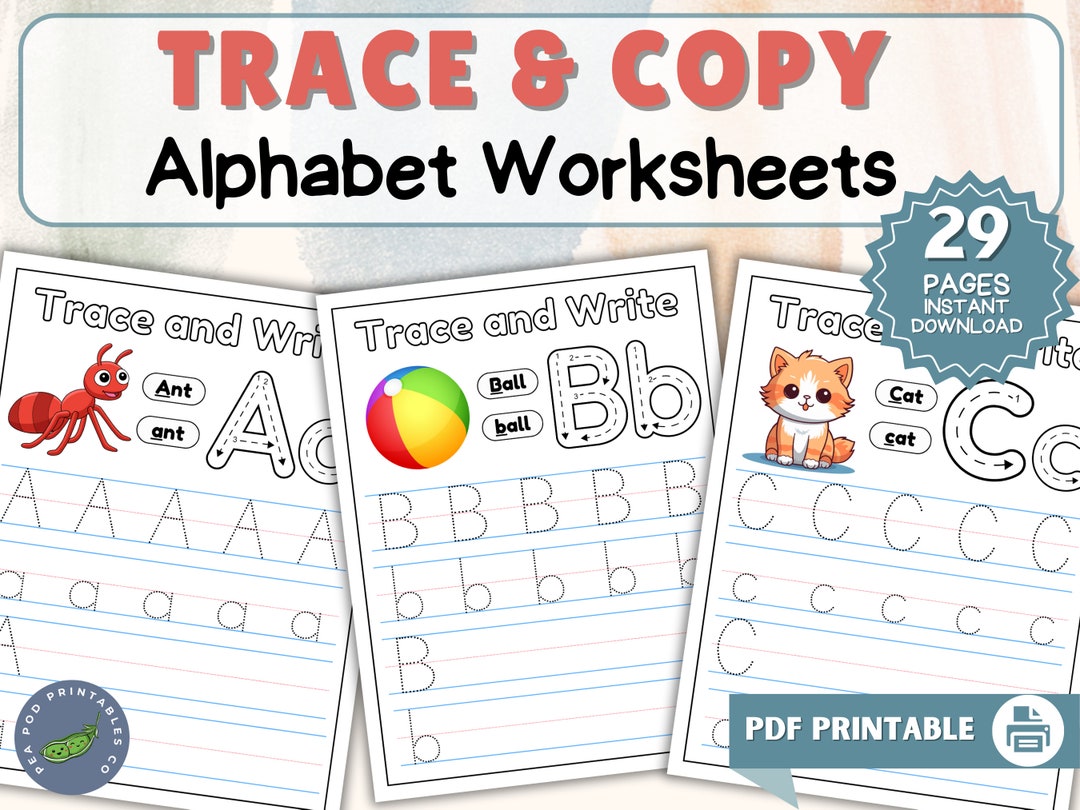 Trace and Copy Alphabet Sheets for Kindergarten | ABC Letter Practice ...