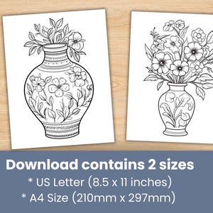 Flower in a Vase Coloring Pages – Printable Set of Elegant Floral ...