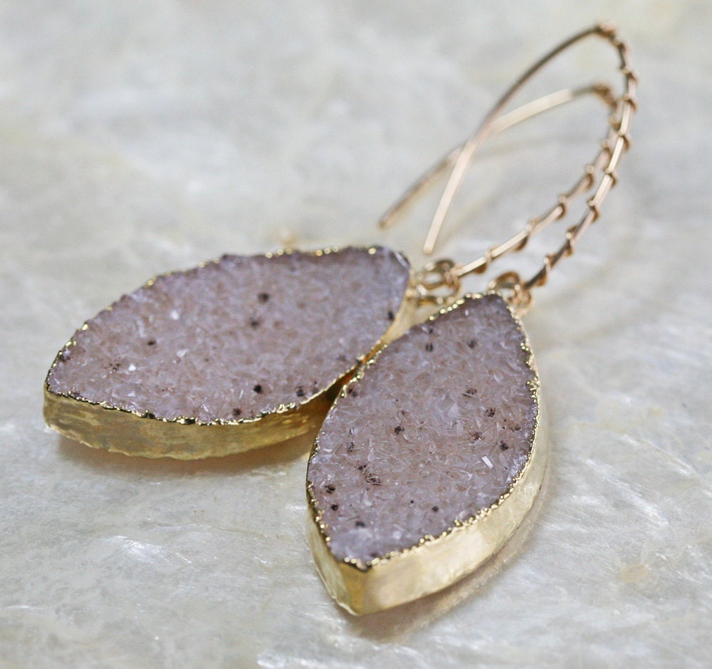 Druzy Earrings, Natural Druzy Earrings, Gold Dipped Druzy, Druzy ...