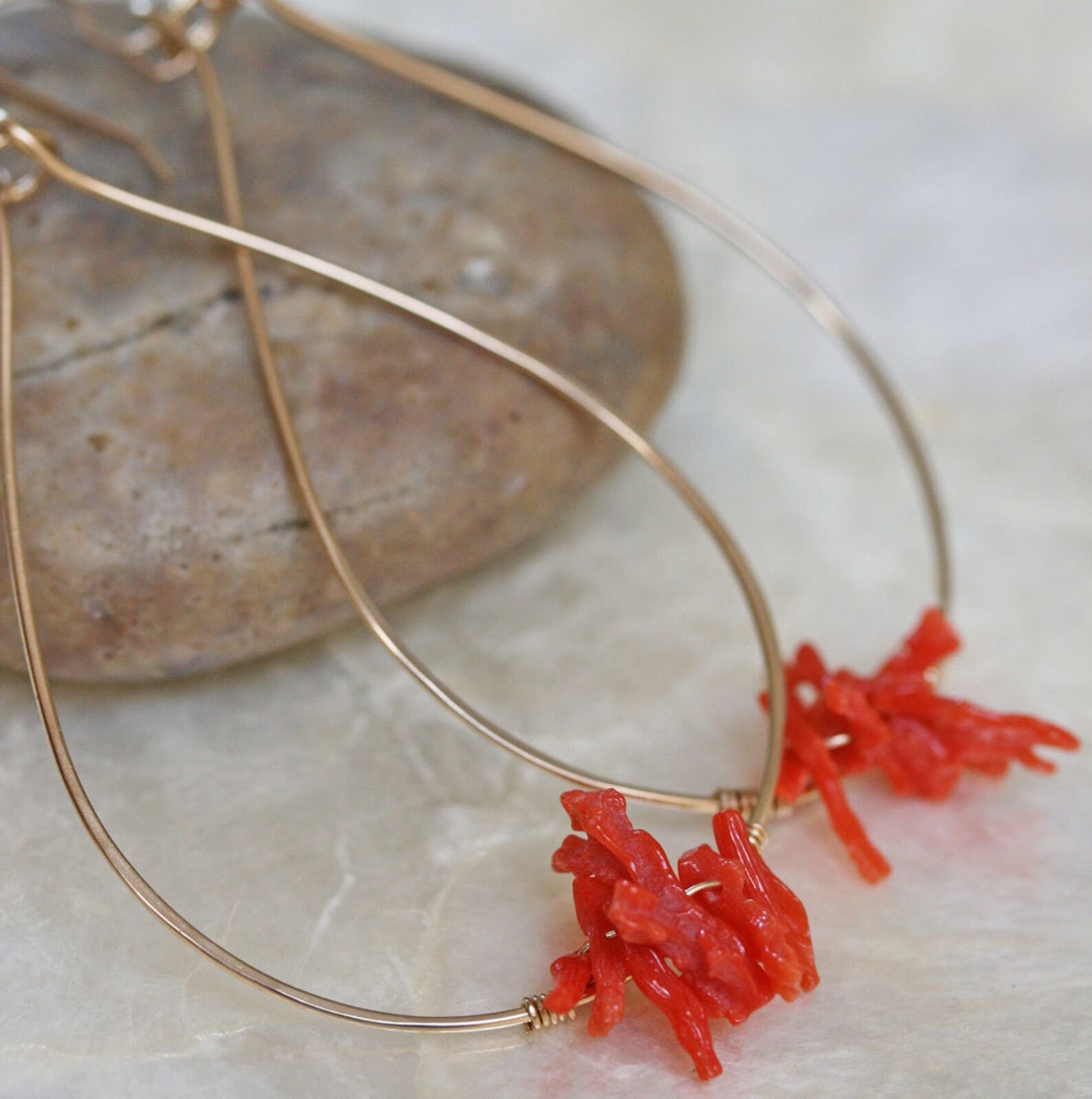 Gold Hoop Earrings, Coral Earrings, Coral Branch Earrings, Beachy ...