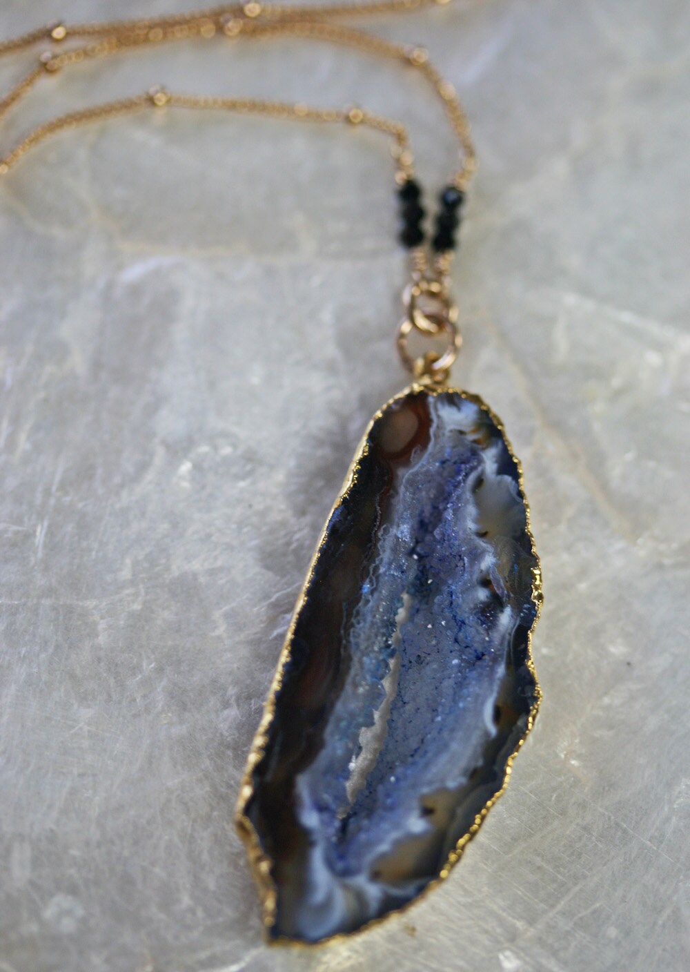 Geode Slice Necklace on Gold Chain