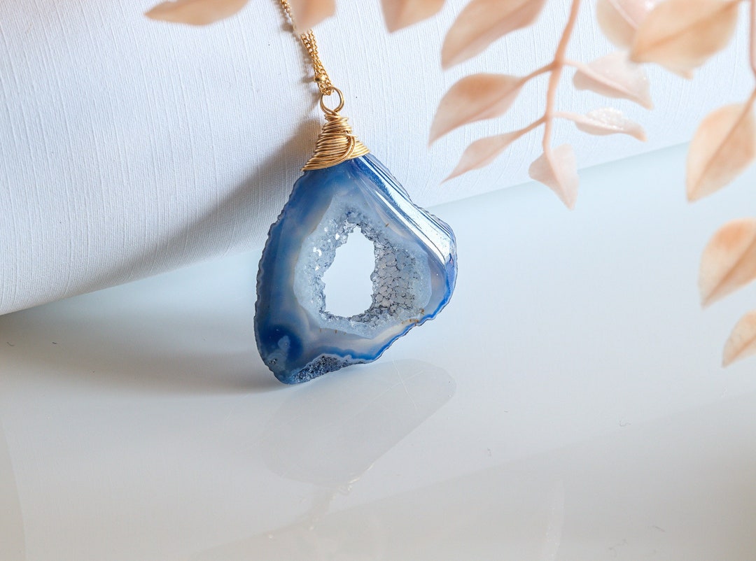 Blue Geode Necklace, Druzy Necklace, Cobalt Druzy Necklace, Geode Slice ...