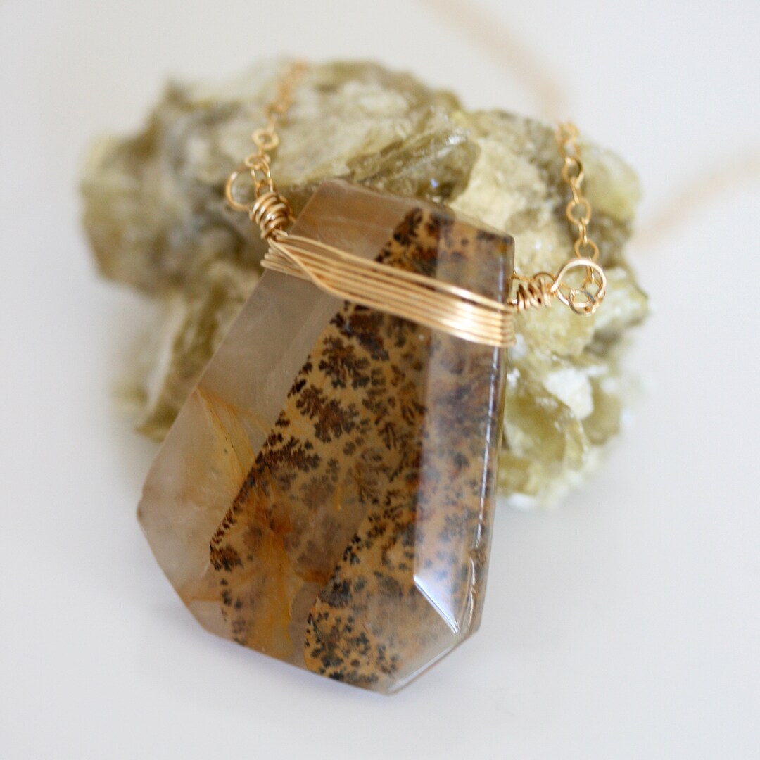 Quartz Pendant Dendritic Quartz Necklace Clear and Brown - Etsy