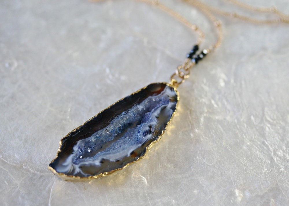 Geode Slice Necklace on Gold Chain