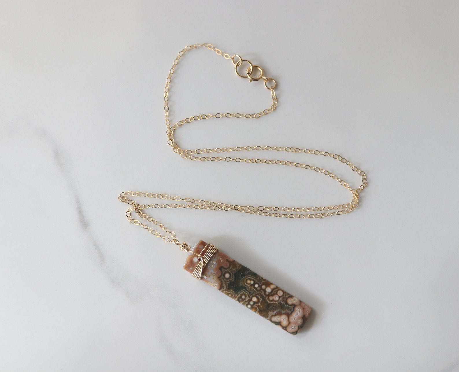 Ocean Jasper Necklace Jasper Slice Necklace Minimalist - Etsy