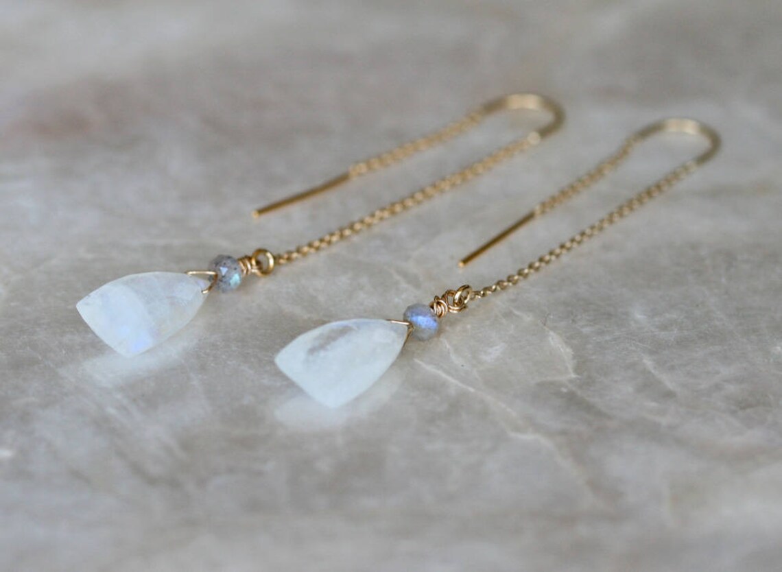 Rainbow Moonstone Threader Earrings Labradorite Earrings | Etsy