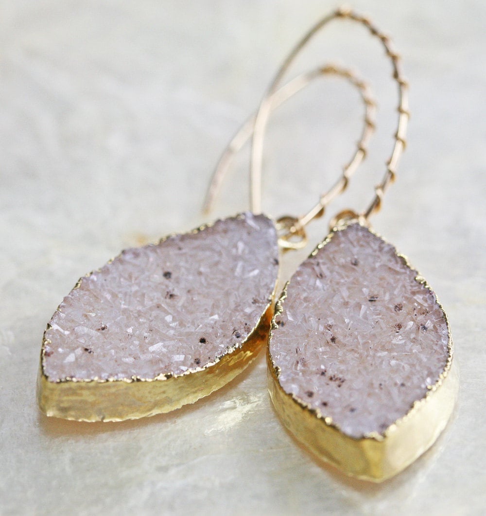 Druzy Earrings, Natural Druzy Earrings, Gold Dipped Druzy, Druzy ...
