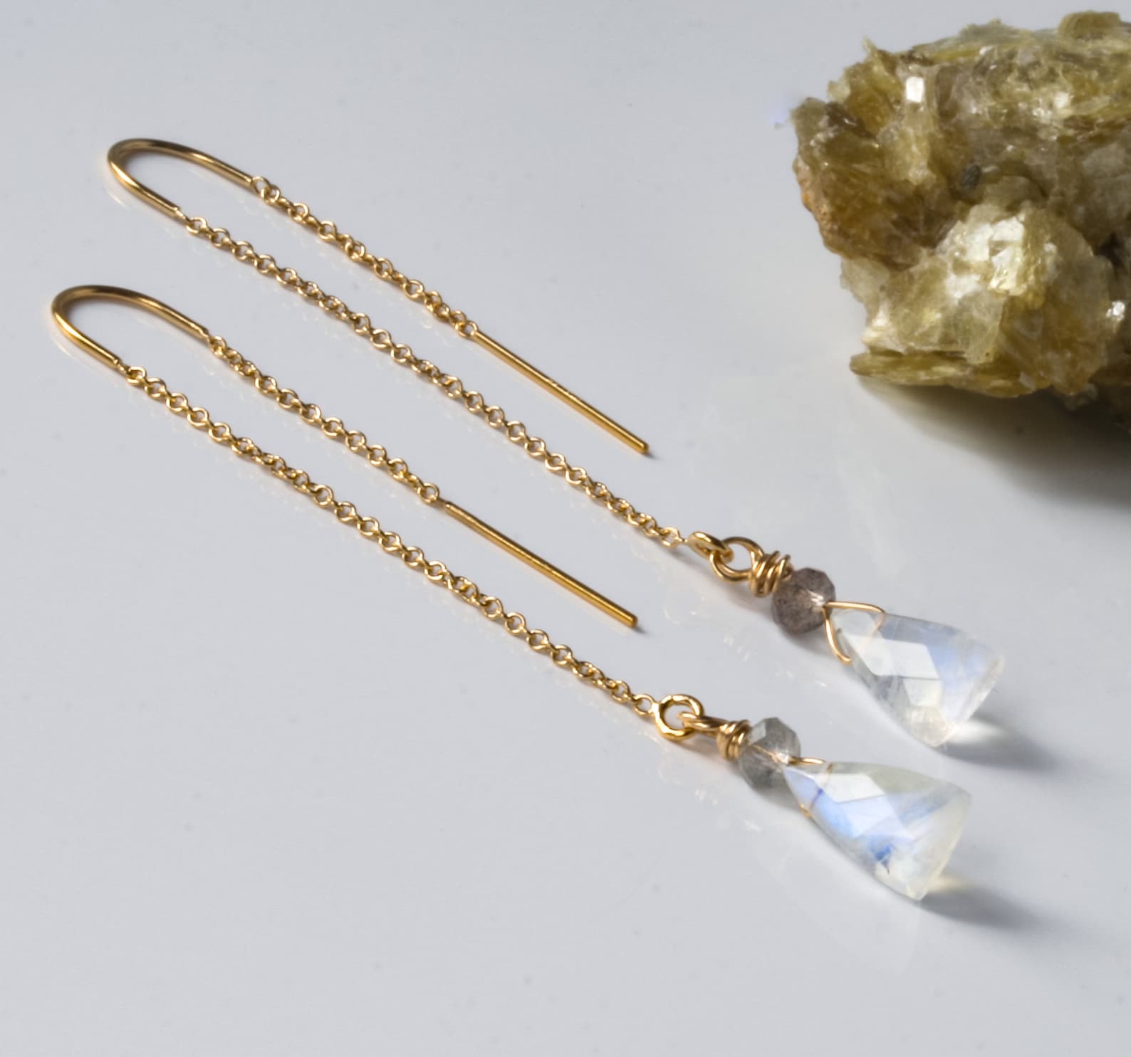 Rainbow Moonstone Threader Earrings Labradorite Earrings | Etsy