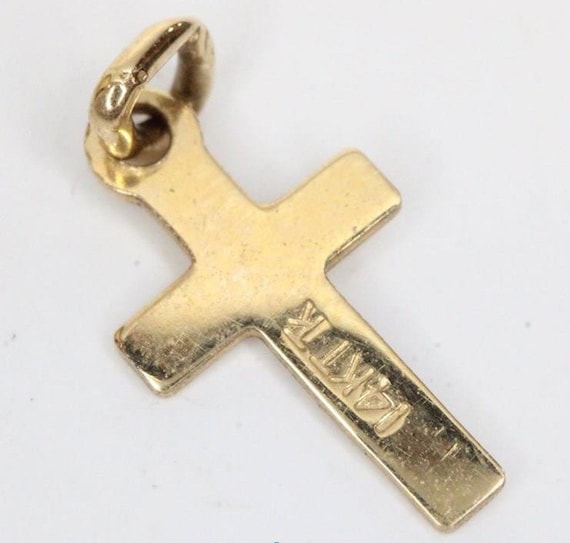 14k Solid Yellow Gold Vintage Petite Cross Pendant / … - Gem