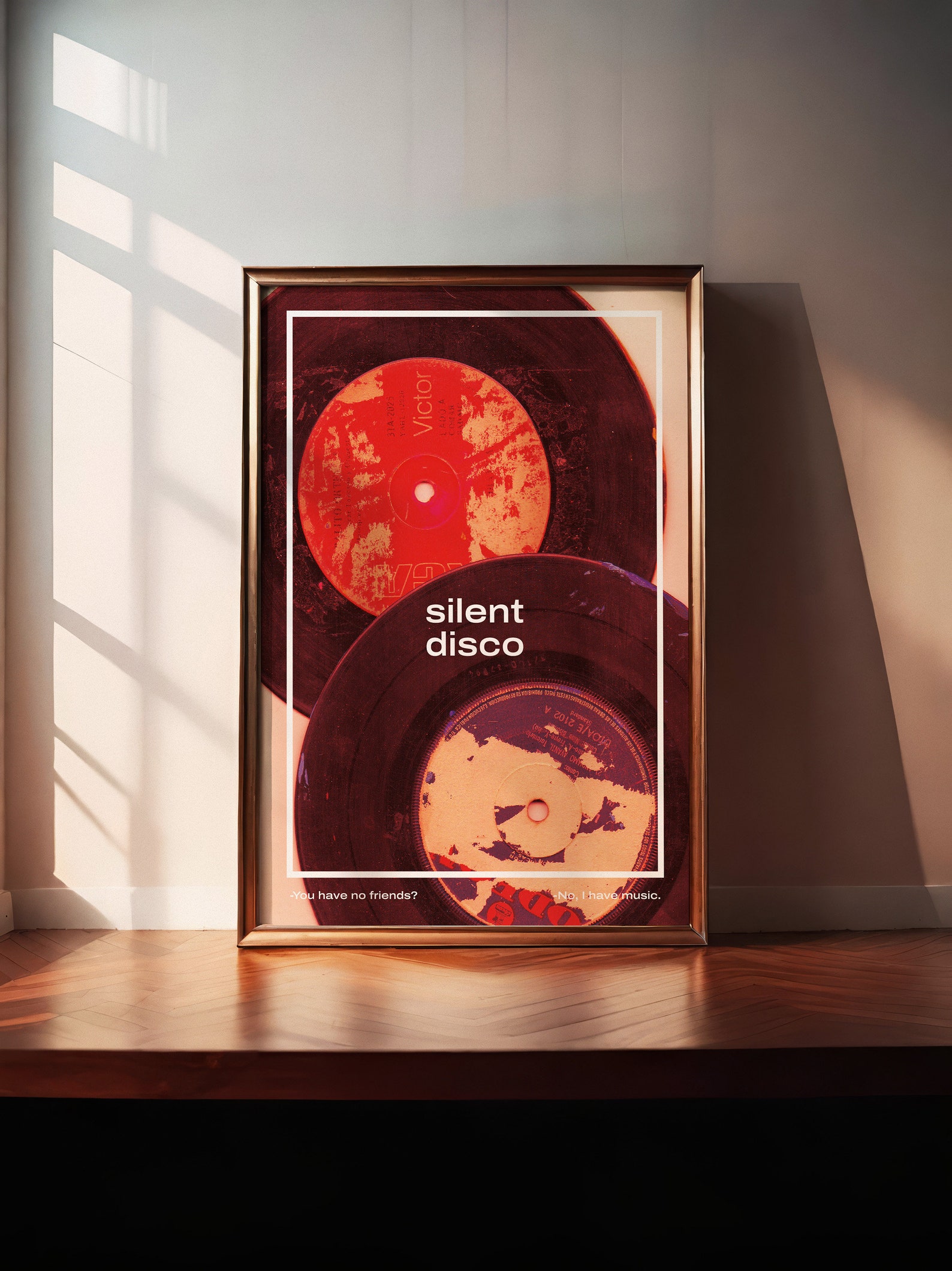Vintage Silent Disco Poster With Mini Vinyl Records Retro Music Wall ...