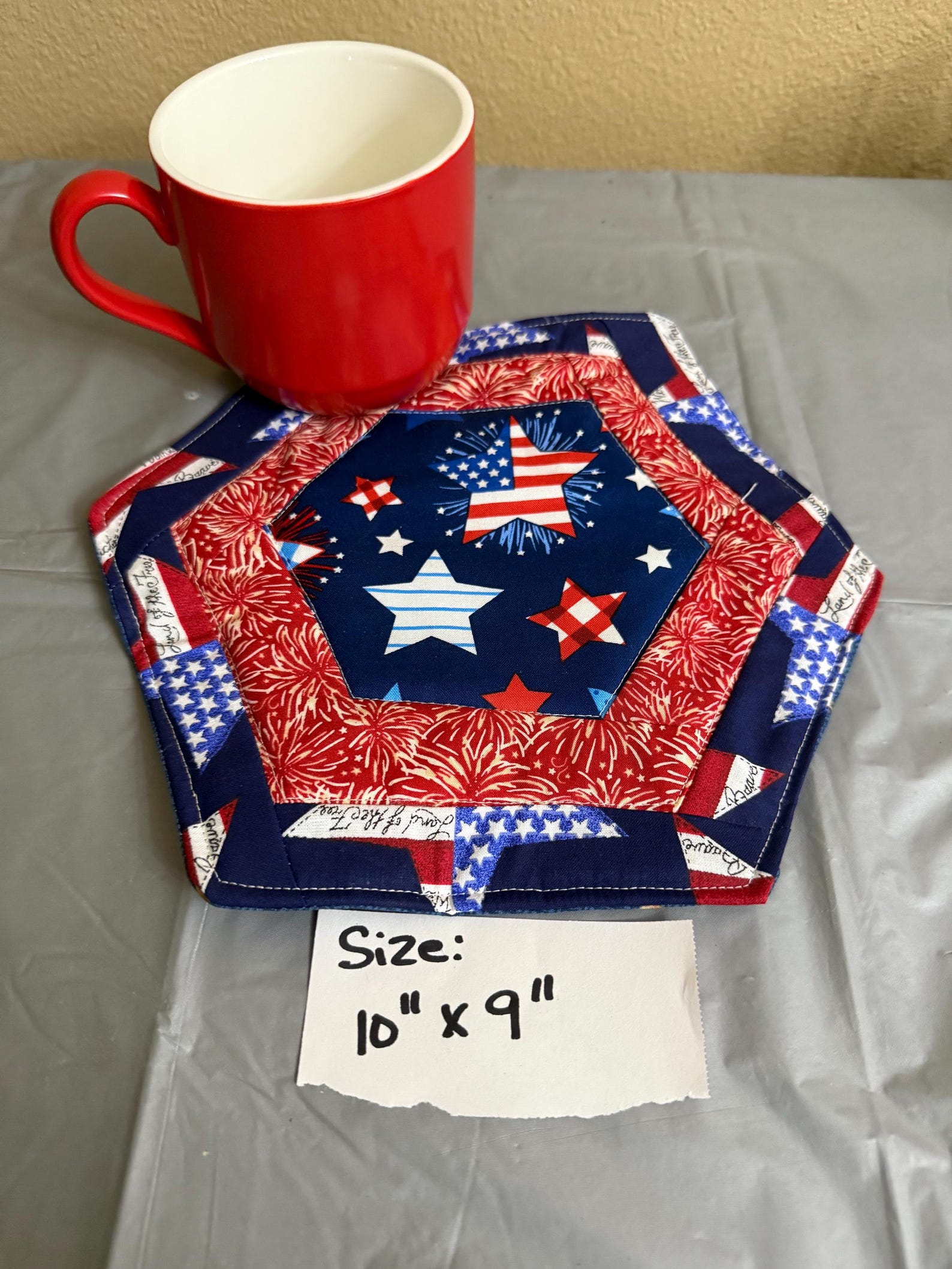 Handmade Hexagon Mug Rug and Hotpad | Coffee Tea Gift | Patriotic Gift ...