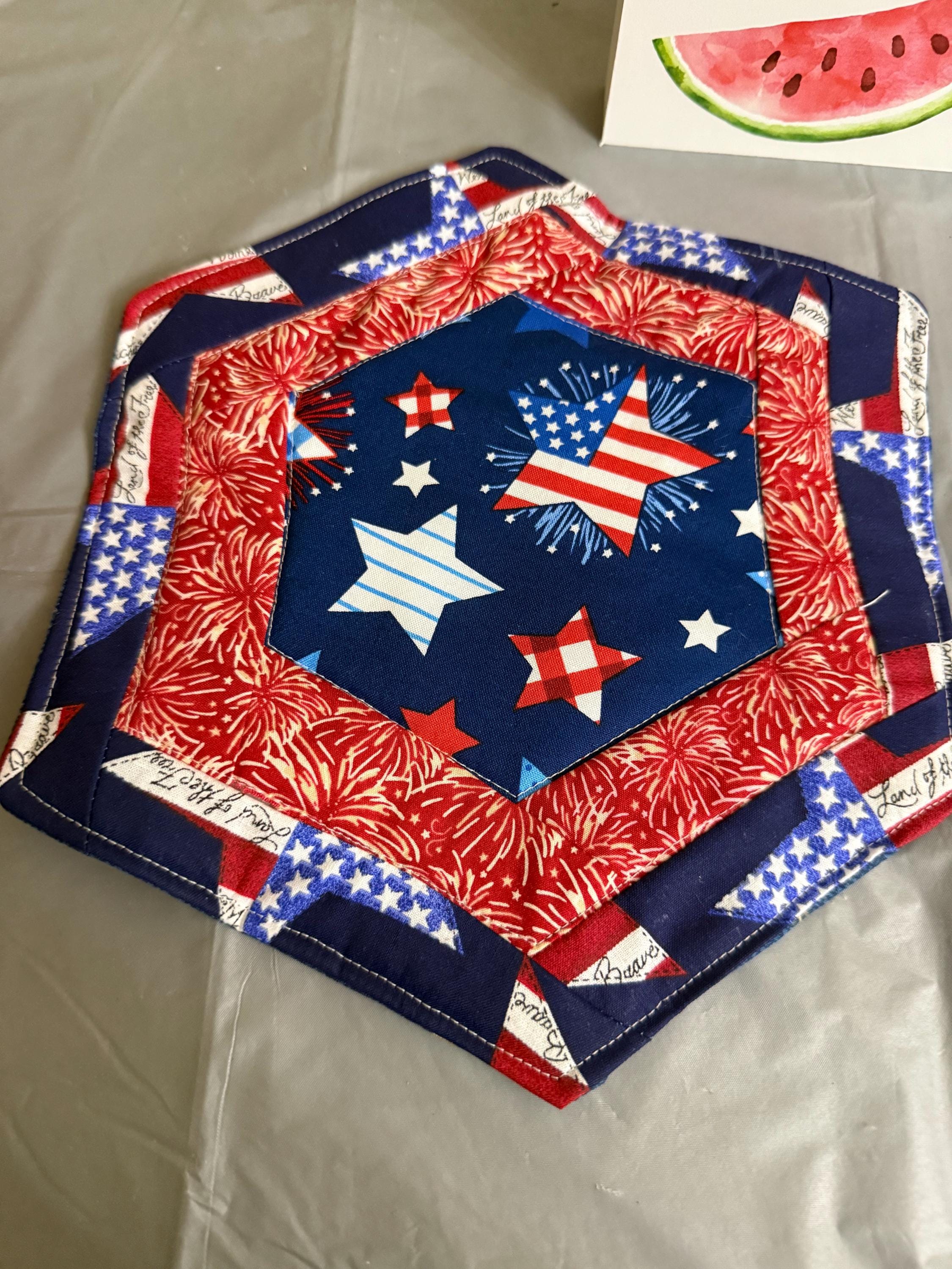 Handmade Hexagon Mug Rug and Hotpad | Coffee Tea Gift | Patriotic Gift ...