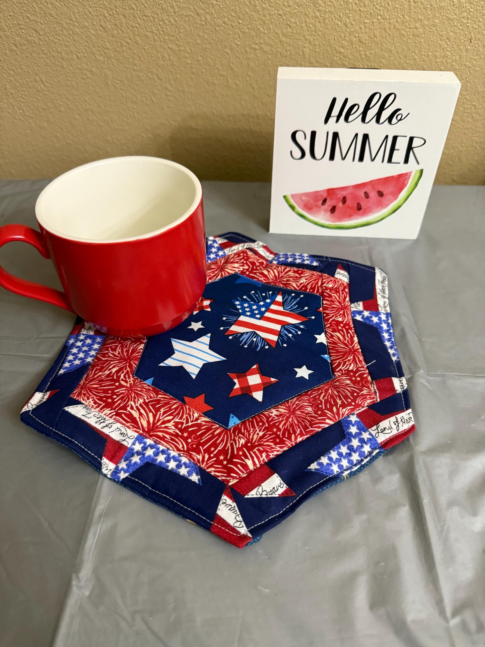 Handmade Hexagon Mug Rug and Hotpad | Coffee Tea Gift | Patriotic Gift ...