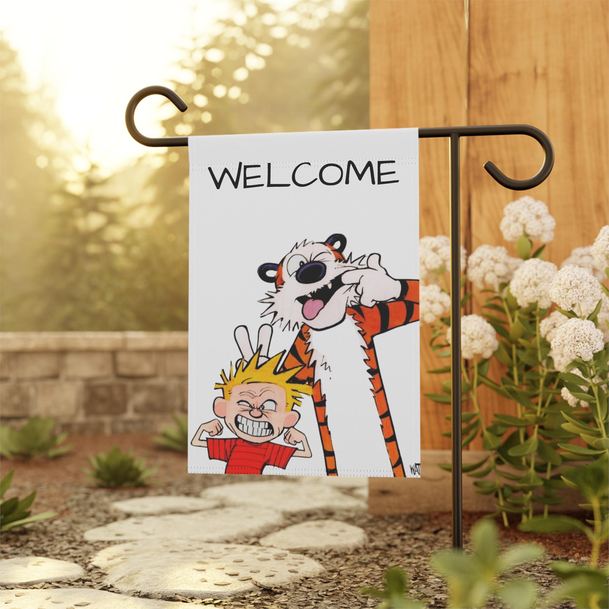 Calvin and Hobbes Welcome Sign Garden Flag - Garden Decor - Springtime ...