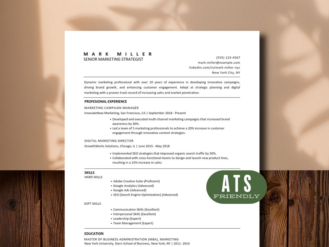 Modelo de currículo amigável ATS Word, Google Docs, currículo ATS ...