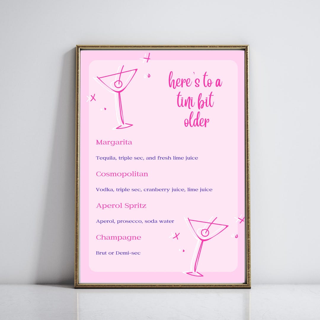 A Tini Bit Older Birthday Bar Menu Table Sign Printable Signature ...